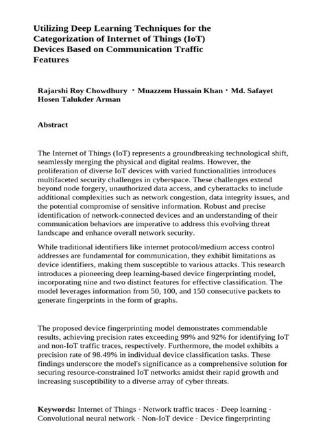Utilizing Deep Learning Techniques For The Categorization Of Internet Of Things Samiarman Pdf