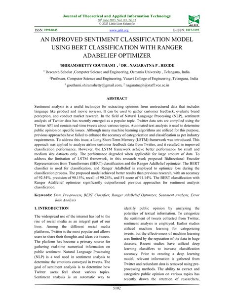 Pdf An Improved Sentiment Classification Model Using Bert Classification With Ranger