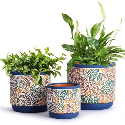 Deecoo 3 Piece Ceramic Plant Pots Indoor Pots Set With