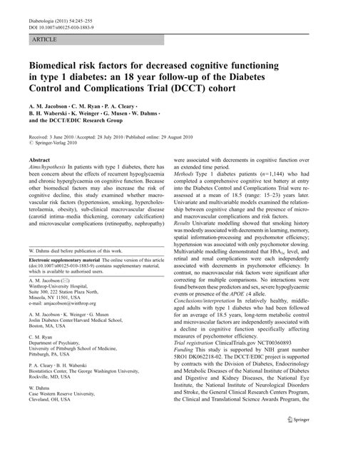 Pdf Biomedical Risk Factors For Decreased Cognitive Functioning In