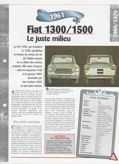 fiche descriptive technique fiat 1300 1500 de 1961 eur 4 45