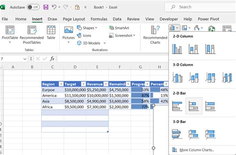 progress chart excel tpoint tech