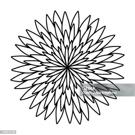 대칭 Aster 꽃 손으로 그린 만화 낙서 스타일은 흰색 배경에 고립되어 있습니다 개요 스케치 인쇄 그래픽 아이콘 로고 엽서 디자인을위한 꽃 장식 요소 자연 패턴 검은색에