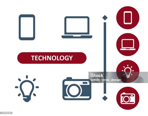 Technology Icons Device Smartphone Mobile Phone Laptop Lightbulb Light Bulb Camera Icon Stock