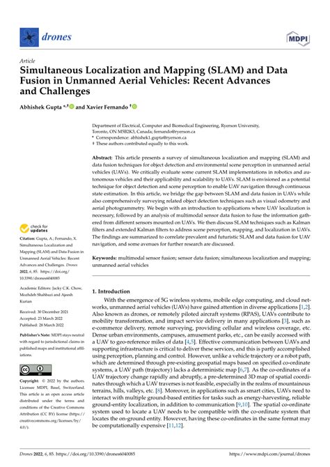 PDF Simultaneous Localization And Mapping SLAM And Data Fusion In Unmanned Aerial Vehicles