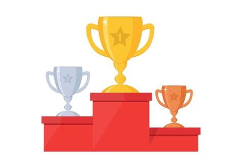 금 은 브론즈 트로피 컵이 상금 연단에 올랐습니다 첫 번째 두 번째 및 세 번째 장소와 함께 상 트로피 컵 승리 상 챔피언 또는