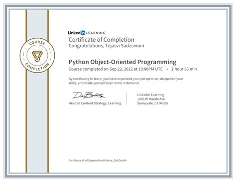 Just Finished The Course “python Object Oriented Programming” By Joe Marini Tejasvi Sadasivuni