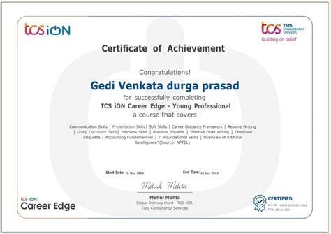 Gvenkata Durga Prasad On Linkedin Tcsioncareeredge Youngprofessional