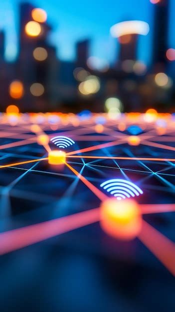 Abstract Network Visualization With Glowing Nodes Representing Wireless