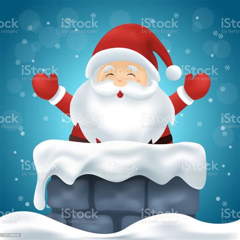 좋은 밤에 겨울 풍경에서 굴뚝에서 흔들리는 산타 클로스의 메리 크리스마스 카드 3d 크리스마스 인사말 카드 산타 클로스에 대한 스톡 벡터 아트 및 기타 이미지 Istock