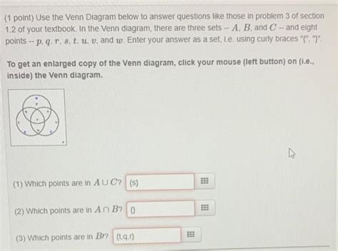 solved 1 point use the venn diagram below to answer
