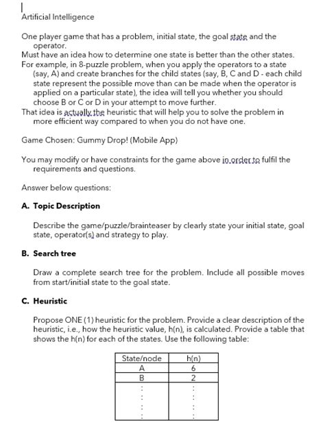 Solved Artificial Intelligence One Player Game That Has A