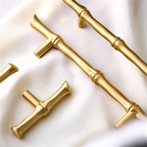 Gold Drawer Pull Solid Brass Cabinet Hardware Bamboo Cabinet Handles Brass Kitchen Cabinet