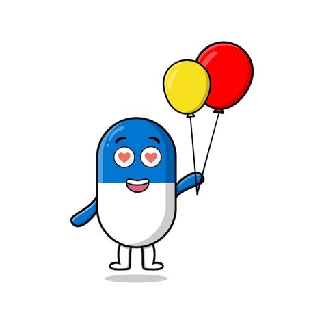 Premium Vector Cute Cartoon Capsule Medicine Float With Balloon