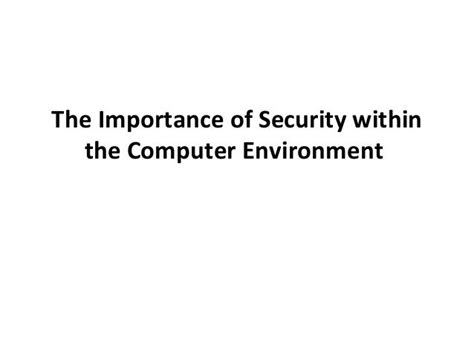 The Importance Of Security Within The Computer Environment