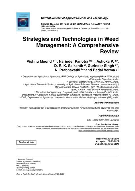 PDF Strategies And Technologies In Weed Management A Comprehensive Review