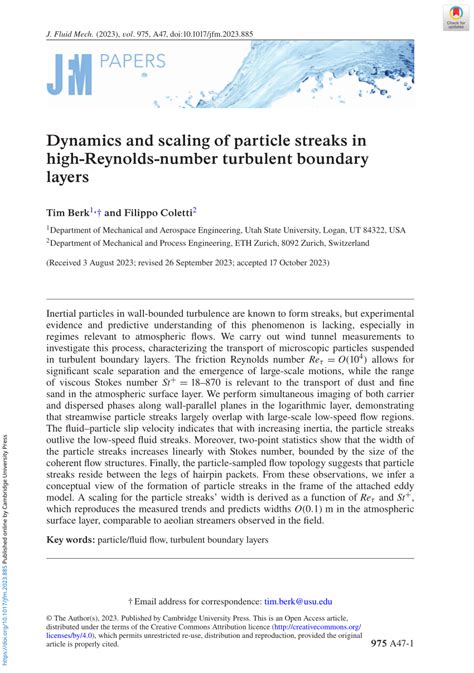 Pdf Dynamics And Scaling Of Particle Streaks In High Reynolds Number Turbulent Boundary Layers
