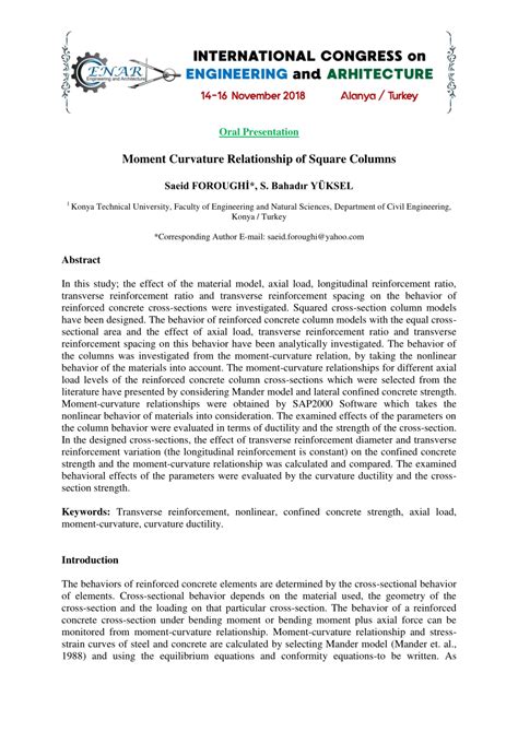 Pdf Moment Curvature Relationship Of Square Columns