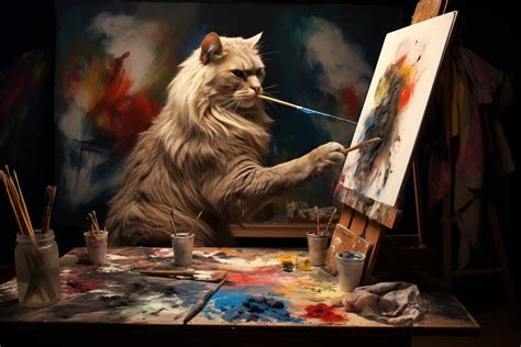 Premium Photo An Artist Cat Painter Making A Self Portrait