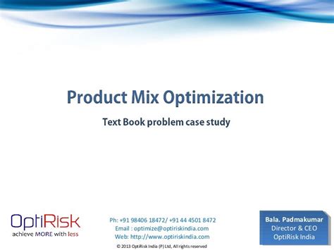 Product Mix Optimization Case Study Opl Cplex Code