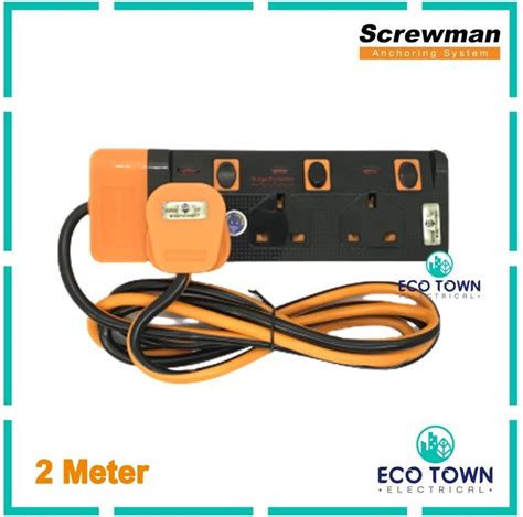 Screwman Heavy Duty Extension Plug Trailing Socket 3 4 5 Gang 2 Meter 5 Meter Extention
