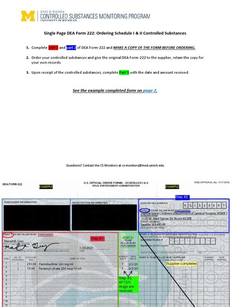 Single Page Dea Form 222 Ordering Schedule I And Ii Controlled Substances Pdf