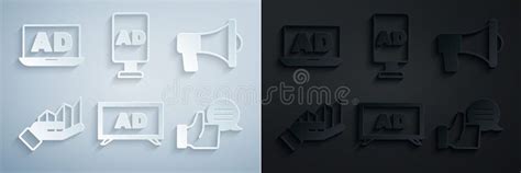 Set Advertising Megaphone Pie Chart Infographic Customer Product Rating And Icon Vector