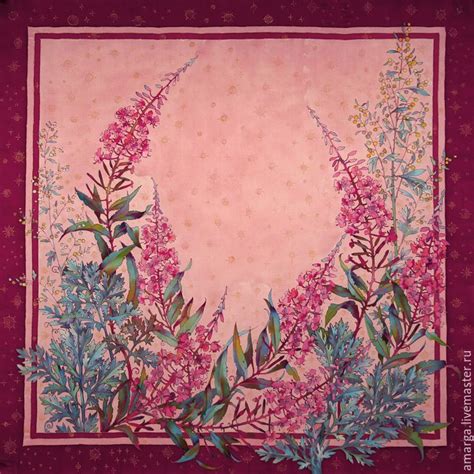 шелковый батик платок Полынь и кипрей Краска Окрашивание ткани Цветочные картины