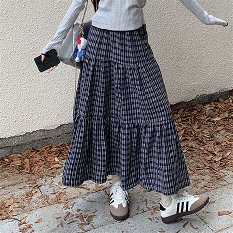 체크 플레어 밴딩 롱스커트 Ag116600h