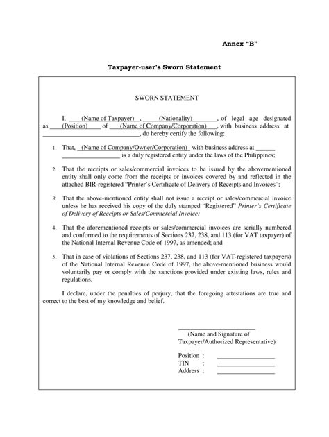 Sworn Declaration Bir Fill Out And Sign Online Dochub
