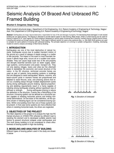 Pdf Seismic Analysis Of Braced And Unbraced Rc Framed Building