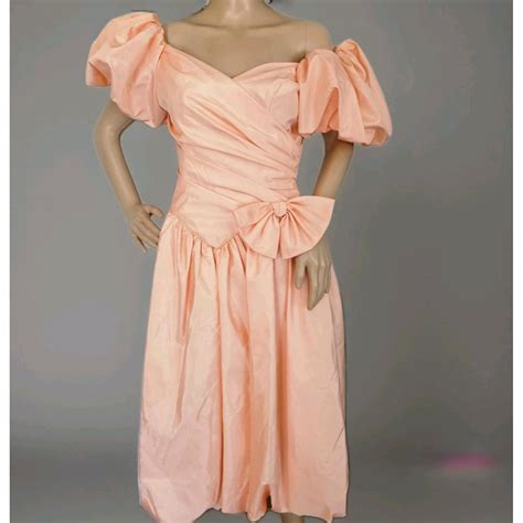 Vintage 80s Party Prom Dress Pretty In Peach Bubble Skirt Puff Sleeves