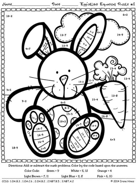 Easter Math Color By Number Code Spring Addition And Subtraction Coloring Pages Easter
