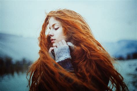 Women Redhead Long Hair Wavy Hair Women Outdoors Pale 1600x1067