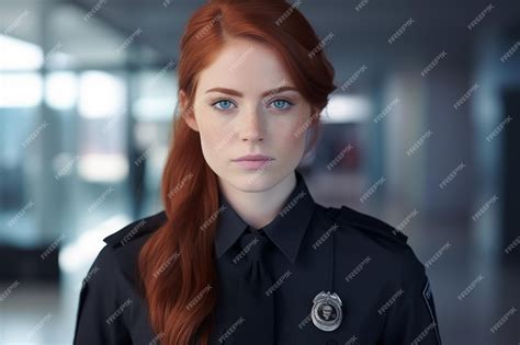 Premium Photo Young Pretty Redhead Girl With Police Uniform