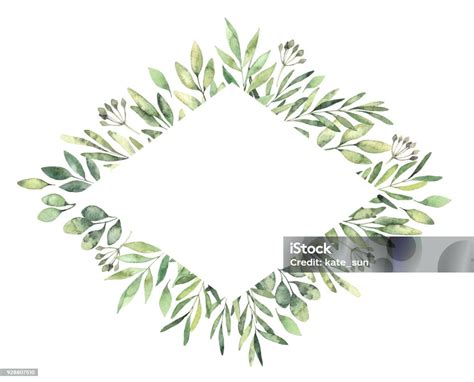 손으로 그린 수채화 그림 녹색 지점과 잎 식물 마름모 레이블입니다 봄 분위기입니다 꽃 디자인 요소입니다 초대장 인사말 카드 인쇄