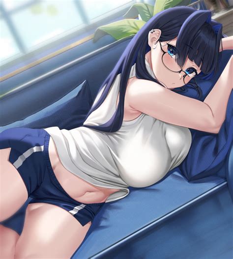 Rule 34 Armpits Blue Eyes Blue Hair Blush Breasts Casual Couch