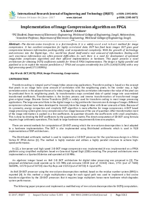 Pdf Implementation Of Image Compression Algorithm On Fpga