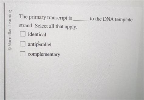 Solved The Primary Transcript Is To The DNA Template Strand Chegg Com