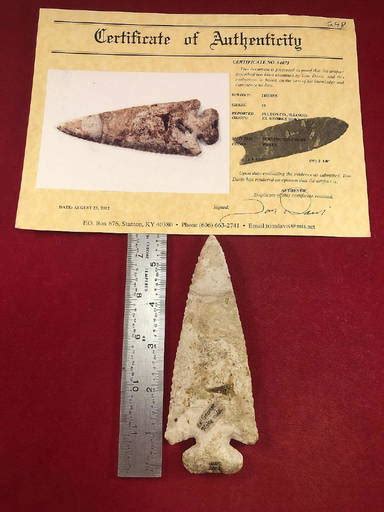 Thebes Indian Artifact Arrowhead With Coa
