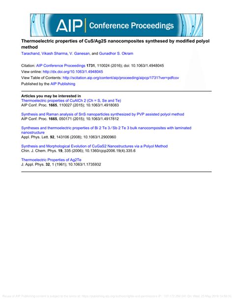 Pdf Thermoelectric Properties Of Cusag2s Nanocomposites Synthesed By Modified Polyol Method