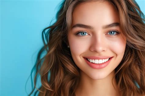 A Beautiful Young Woman With Long Brown Hair And Blue Eyes Premium Ai Generated Image