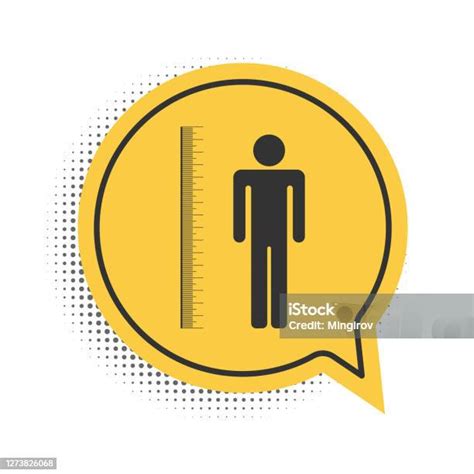 흰색 배경에 격리된 검정 측정 높이 바디 아이콘입니다 노란색 음성 버블 기호입니다 벡터 개념에 대한 스톡 벡터 아트 및 기타 이미지 개념 건강한 생활방식 검은색