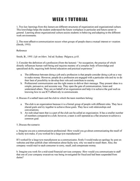 WEEK Tutorial WEEK TUTORIAL Two Key Learnings From This Lecture Are Different