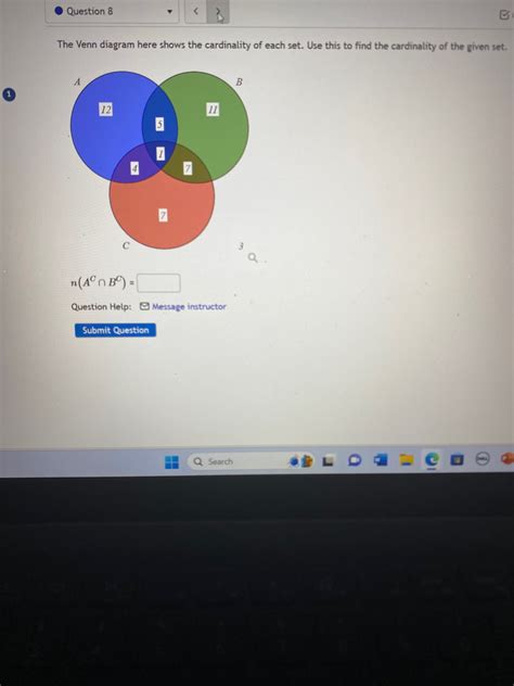 Solved The Venn Diagram Here Shows The Cardinality Of Each