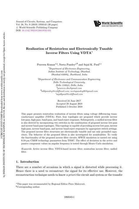 Pdf Realization Of Resistorless And Electronically Tunable Inverse