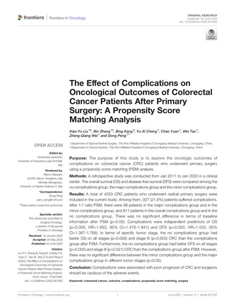 Pdf The Effect Of Complications On Oncological Outcomes Of Colorectal