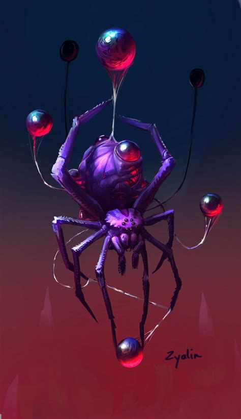 A Computer Generated Image Of A Purple Spider With Red And Blue Balls