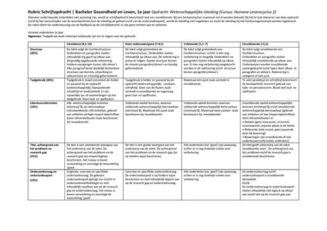 Rubric Schrijfopdracht HL Rubric Schrijfopdracht Bachelor Gezondheid En Leven
