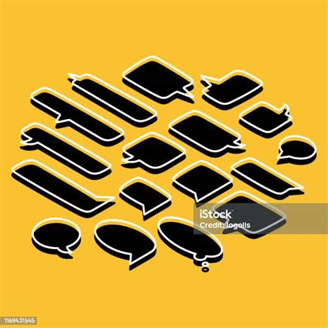 노란색 배경에 격리 된 다양한 모양의 음성 거품 세트입니다 플랫 3d 등각 투영 스타일 벡터 그림 0명에 대한 스톡 벡터 아트 및 기타 이미지 Istock